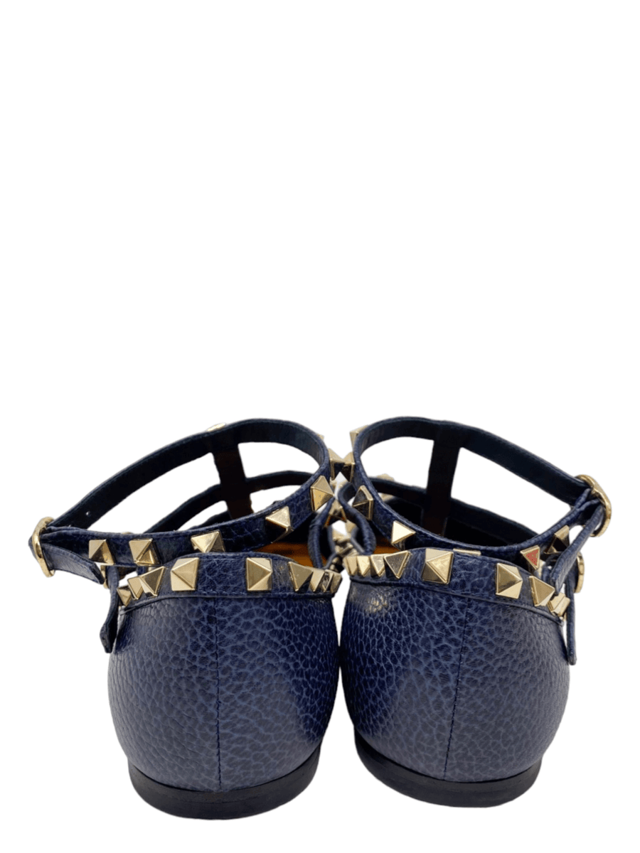 Baletas "Rockstud Pebbled Calfskin Black Ballet Flats"– BRONCEALANA