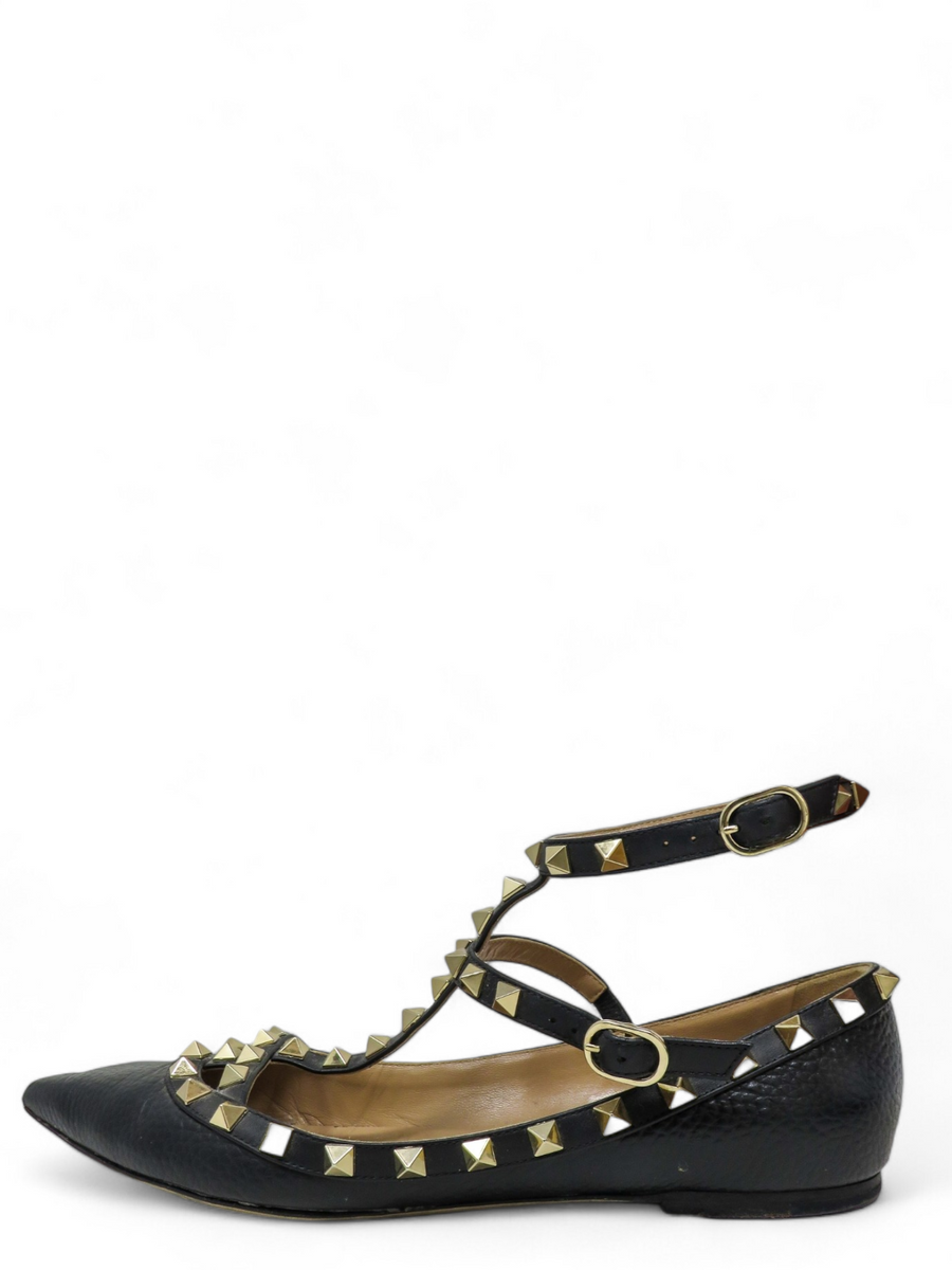 Baletas "Rockstud Accents Leather Ballet Flats"– BRONCEALANA