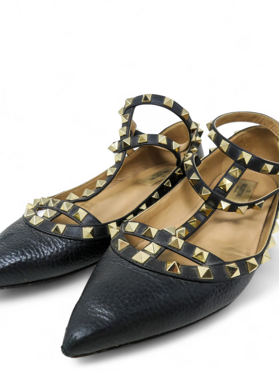 Baletas "Rockstud Accents Leather Ballet Flats"– BRONCEALANA
